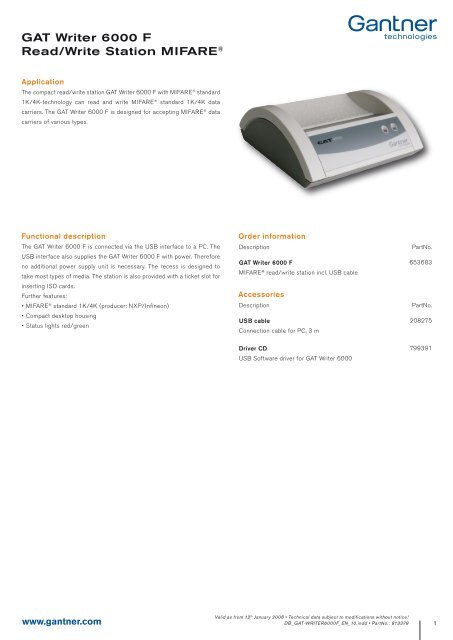 GAT Writer 6000 F Read/Write Station MIFAREÂ® - gantner.com.au