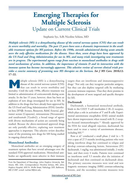Emerging Therapies for Multiple Sclerosis