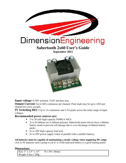 Sabertooth 2x60 User's Guide - Dimension Engineering