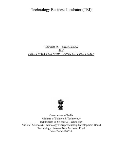 Guidelines & Proforma for Submitting TBI Proposal - NSTEDB