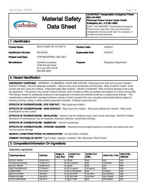 Material Safety Data Sheet - Carboline