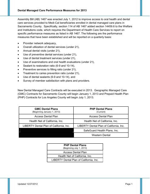 Dental Managed Care Performance Measures for 2013 - Denti-Cal
