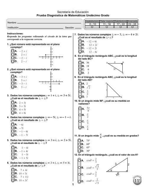 Prueba diagnóstica de Matemáticas - EQUIP123.net