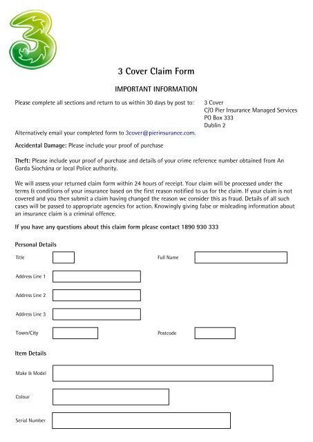 3 Cover Claim Form - Three.ie