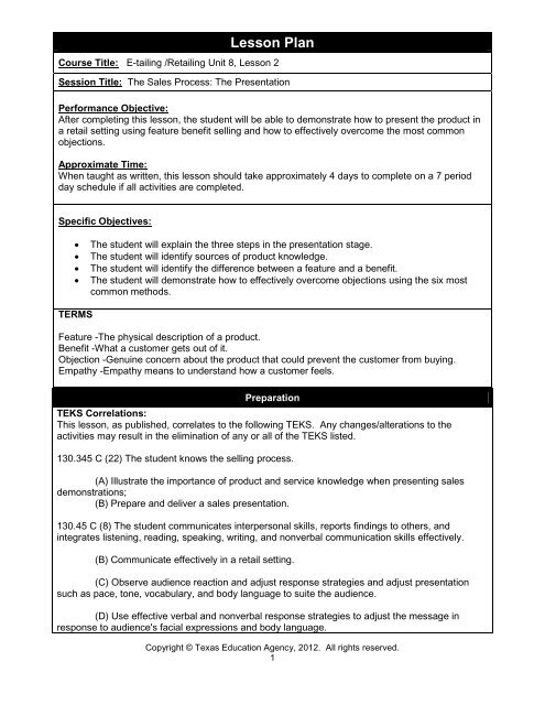 Lesson Plan - Career and Technical Education
