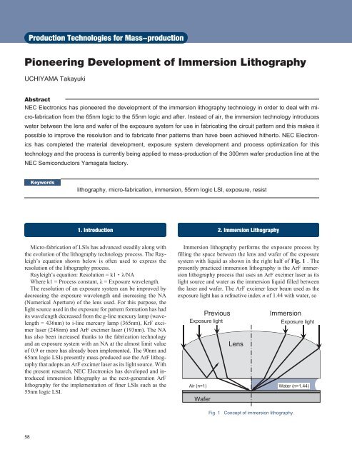 Pioneering Development of Immersion Lithography - Nec