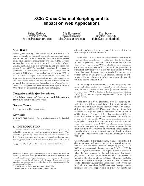 XCS: Cross Channel Scripting and its Impact on ... - Elie Bursztein