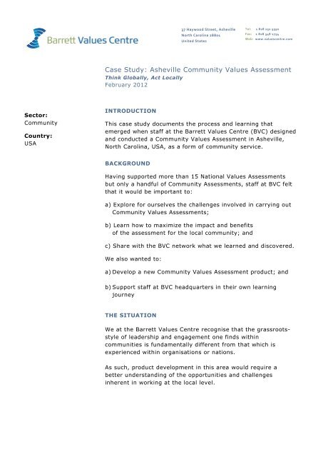 Community Assessment Case Story - Barrett Values Centre