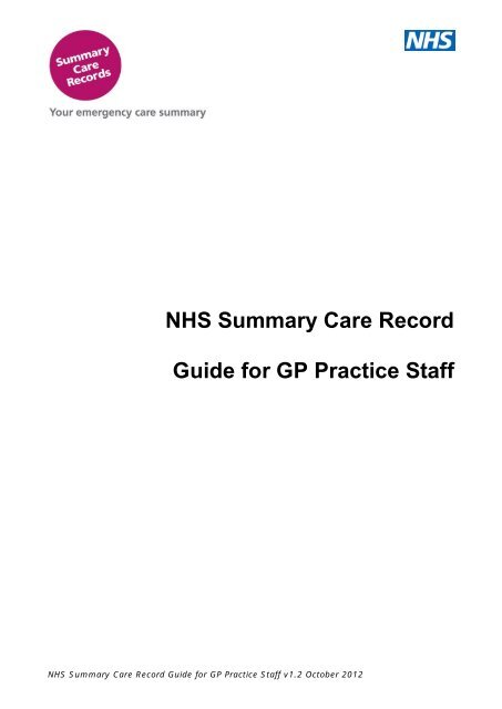 NHS Summary Care Record Guide for GP Practice Staff - Systems