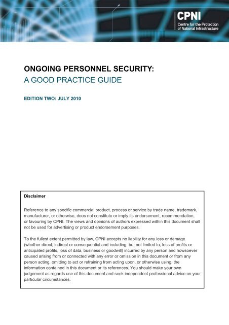 Ongoing personnel security: a good practice guide - CPNI