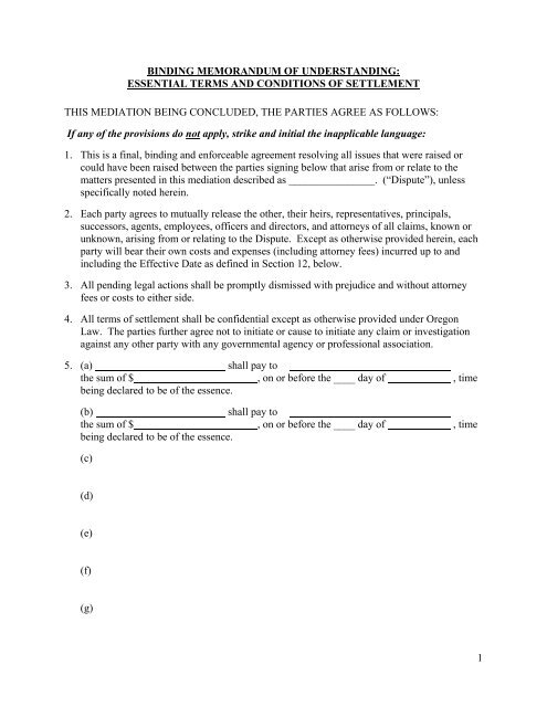 BINDING MEMORANDUM OF UNDERSTANDING ... - Mediate.com