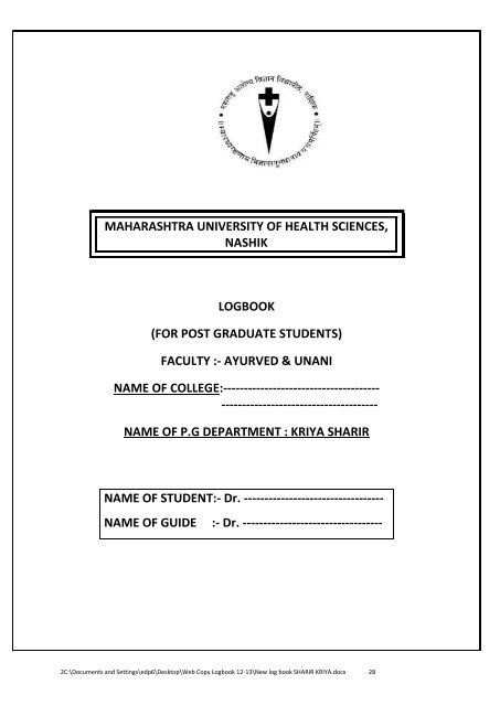 PG Logbook Ayurved & Unani - Maharashtra University of Health ...