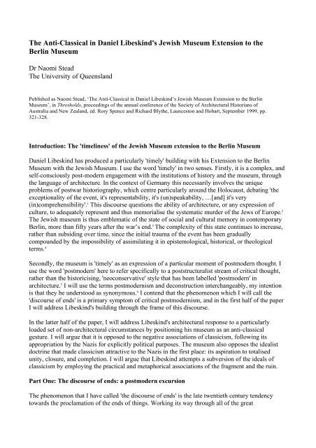 The Anti-Classical in Daniel Libeskind's Jewish ... - Naomi Stead