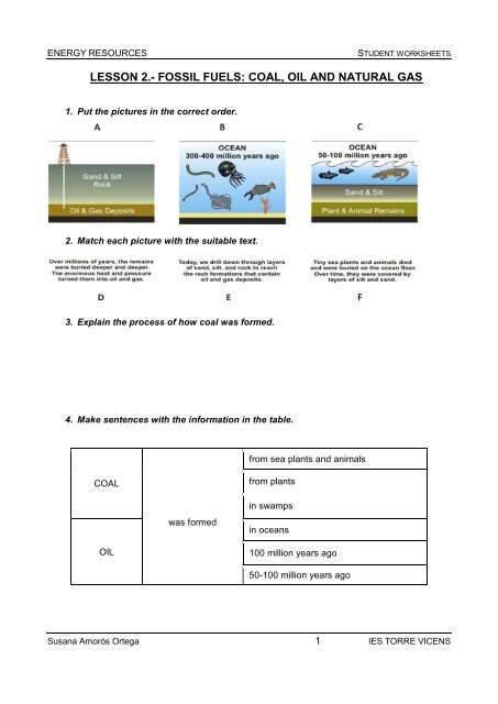 LESSON 2.- FOSSIL FUELS: COAL, OIL AND NATURAL GAS LESSON 2.- FOSSIL FUELS: COAL, OIL AND NATURAL GAS