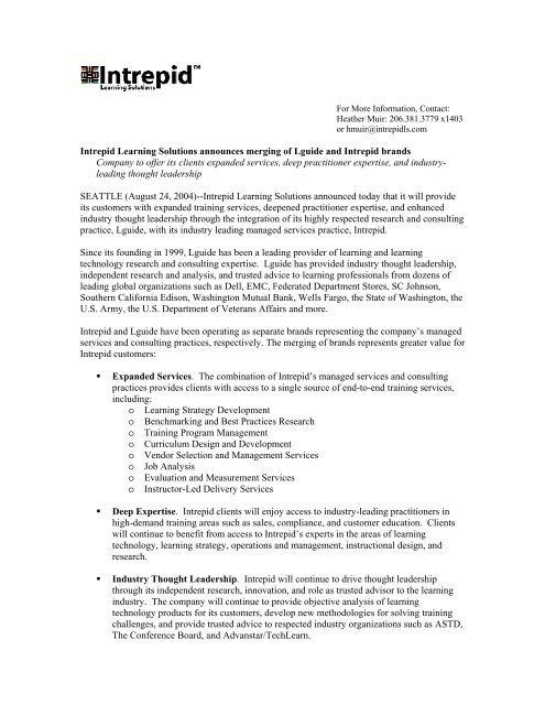 Intrepid Learning Solutions announces merging ... - Training Industry