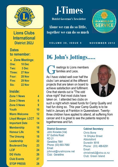 J-Times - November 2012 - Lions Clubs New Zealand