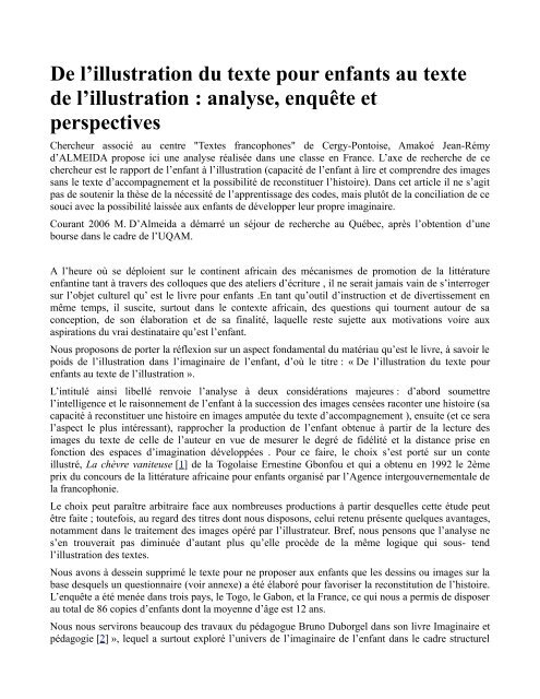 De l'illustration du texte pour enfants au texte de l'illustration ...