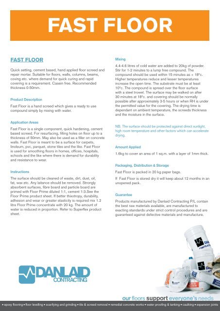 Fast Floor Technical Data Sheet - Danlaid Contracting