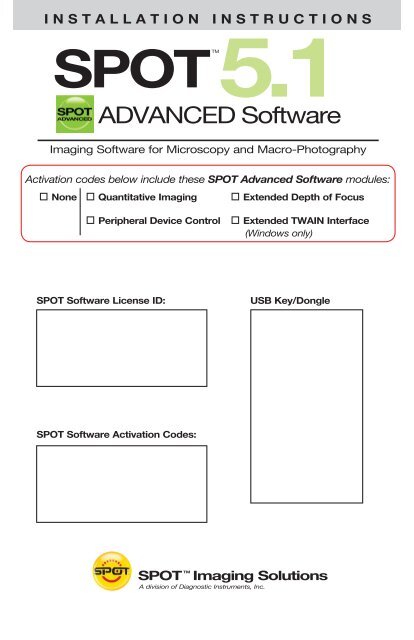 SPOT 5.1 Advanced Software Installation Instructions