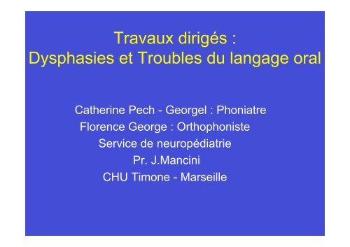 Dysphasie ou trouble primaire du langage