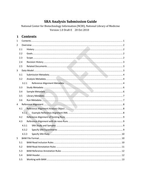 SRA Analysis Submission Guide 1 Contents - Sequence Read Archive