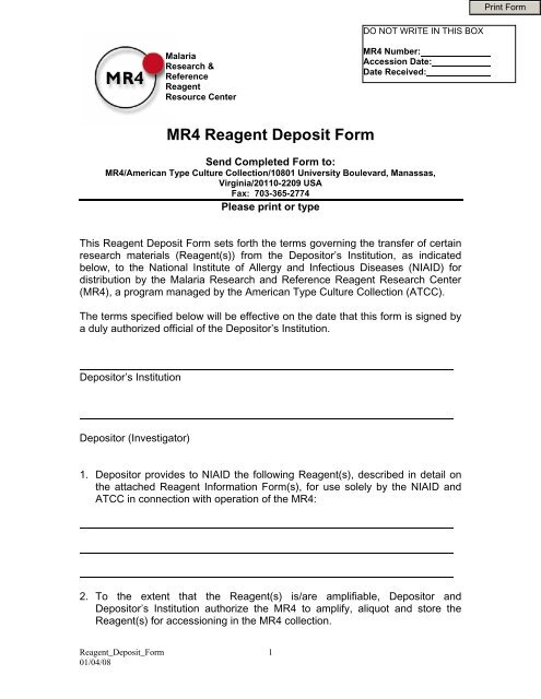 MR4 Reagent Deposit Form