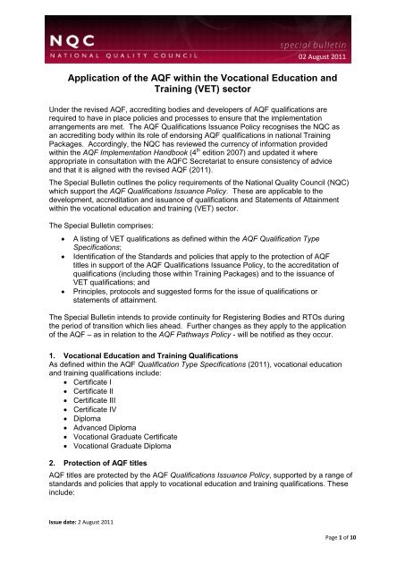 NQC Policy- revised AQF - National Skills Standards Council