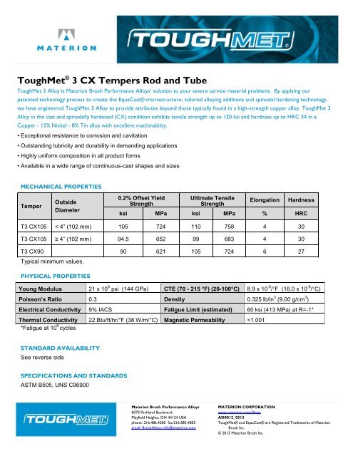 ToughMetÂ® 3 CX Tempers Rod and Tube - Materion