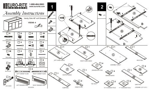 48" Vanity Door, Drawer Combo - Euro-Rite Cabinets