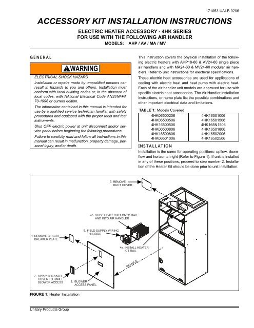 ACCESSORY KIT INSTALLATION INSTRUCTIONS