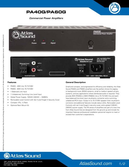 Data Sheet - Atlas Sound