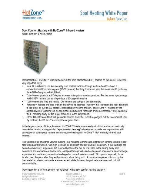 Spot Heating White Paper - Becker Arena Products, Inc.