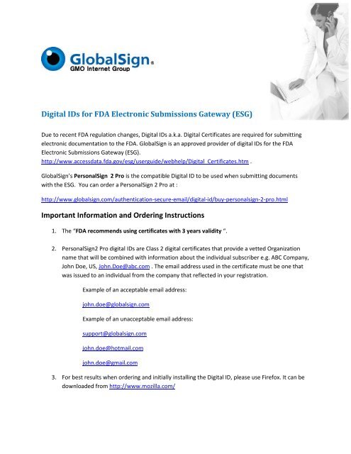 Digital IDs for FDA Electronic Submissions Gateway ... - GlobalSign