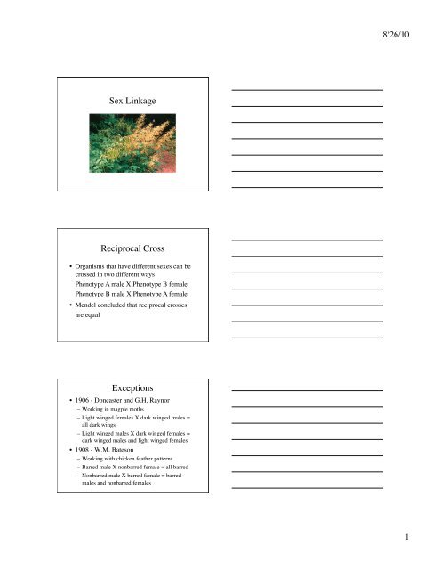 Sex Linkage Reciprocal Cross Exceptions