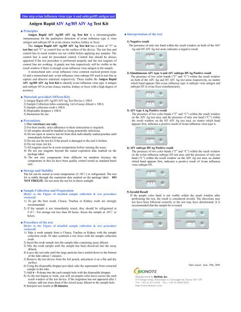 Anigen Rapid AIV Ag/H5 AIV Ag Test Kit