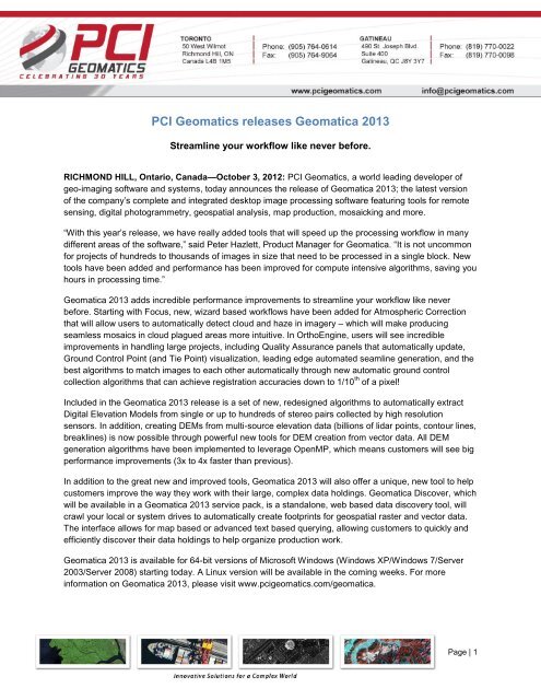 PCI Geomatics releases Geomatica 2013