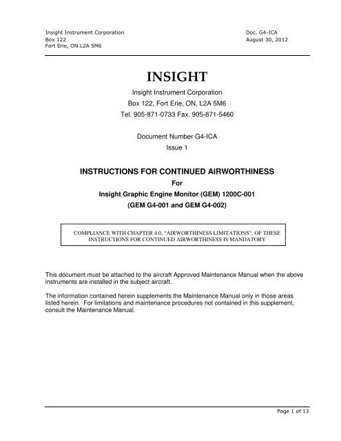 G4 Series Instructions for Continued Airworthiness - Insight Avionics