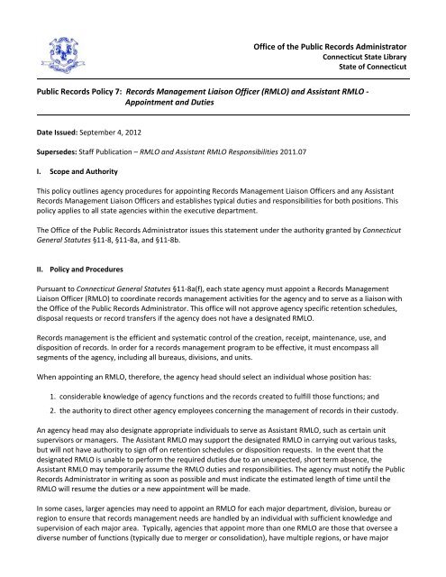 Records Management Liaison Officer (RMLO) - Connecticut State ...