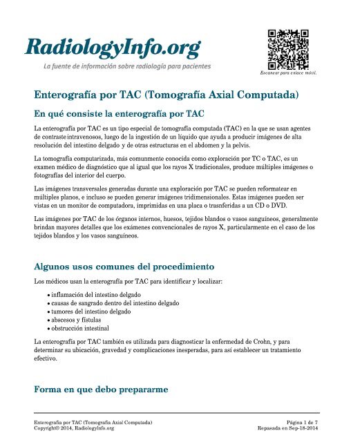 EnterografÃ­a por TAC (TomografÃ­a Axial Computada) - RadiologyInfo
