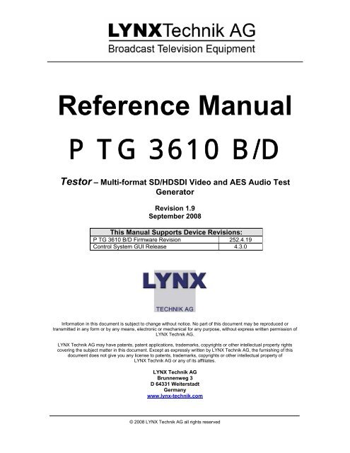 Multi-format SD/HDSDI Video and AES Audio Test - LYNX Technik AG