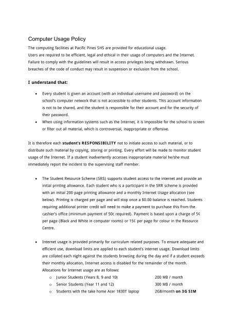 Computer Usage Policy - Pacific Pines State High School ...