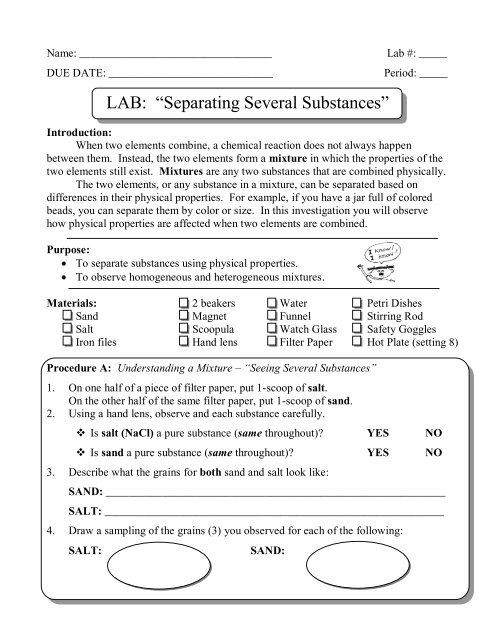 LAB: “Separating Several Substances”