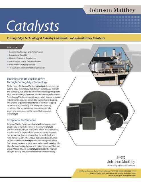 Catalysts - Johnson Matthey Stationary Emissions Control
