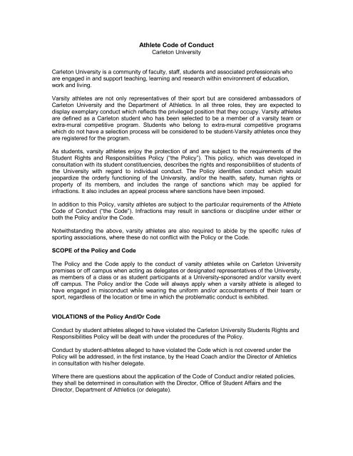 Athlete Code of Conduct - Carleton University