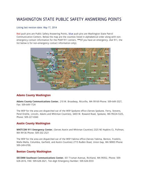 Washington State Public Safety Answering Points Non-Emergency