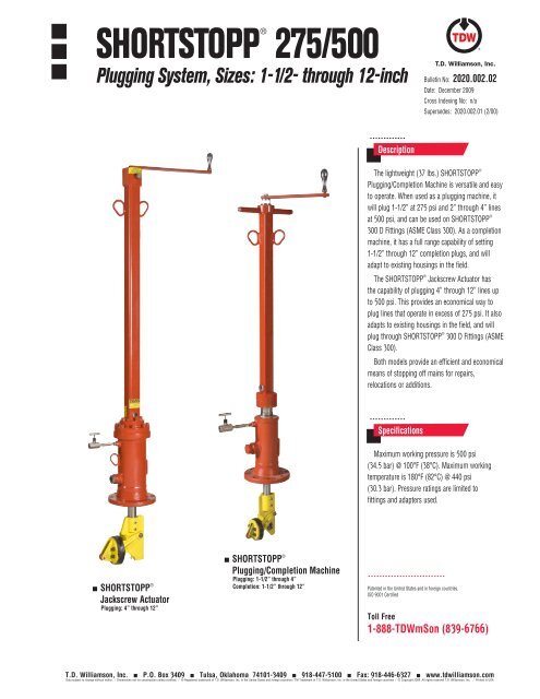 shortstoppÂ® 275/500 pb - T.D. Williamson, Inc.