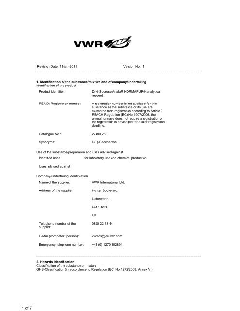 1 of 7 - VWR - VWR International