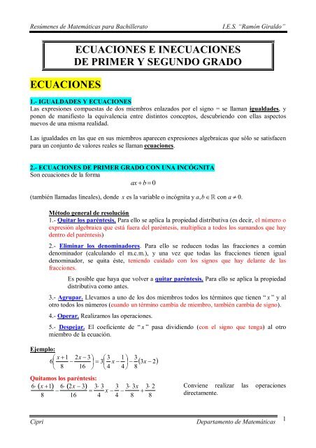 Ecuaciones e inecuaciones de primer y segundo grado
