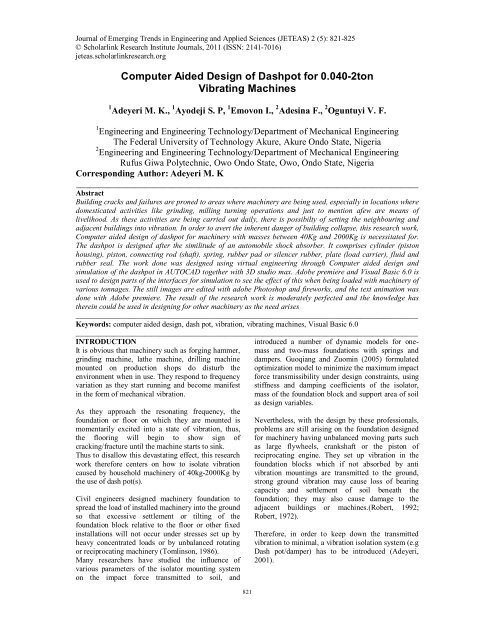 Computer Aided Design of Dashpot for 0.040-2ton Vibrating Machines