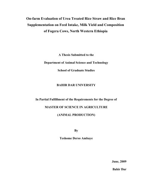 On-farm Evaluation of Urea Treated Rice Straw and Rice Bran ...